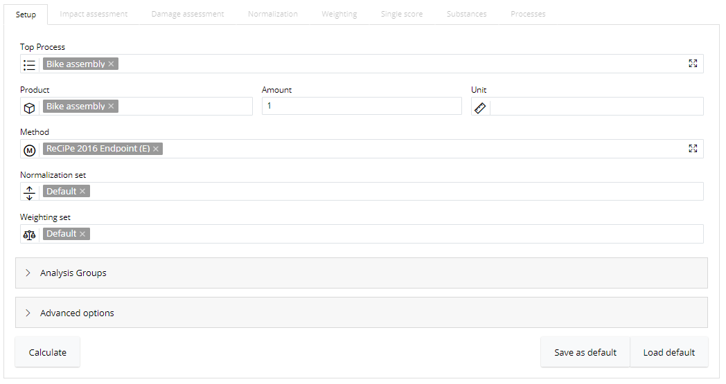How do I use the calculation setup in SimaPro Flow?